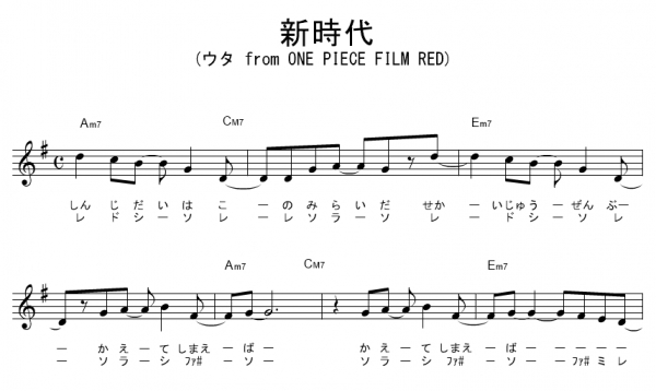 新時代 ウタ From One Piece Film Red Ado 【ﾄﾞﾚﾐ付きｻﾋﾞ無料簡単楽譜】 楽譜のベイビートーン