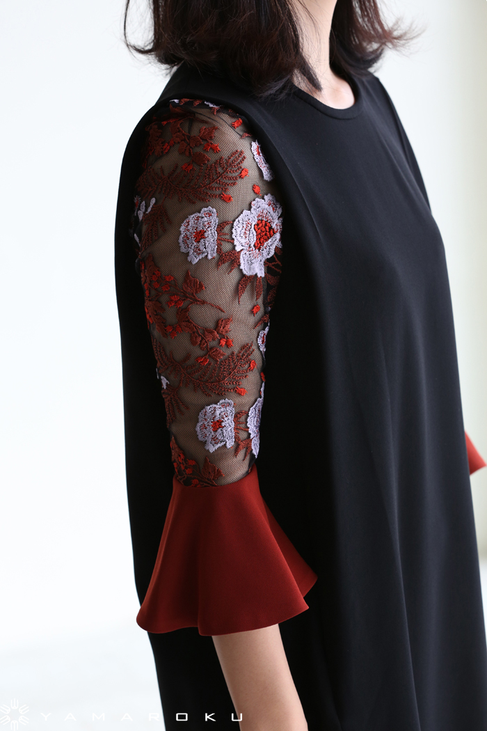 Mame Kurogouchi(マメ) Botanical Lace Sleeves I-Line Dress Mame Kurogouchi(マメ) Botanical Lace Sleeves I-Line Dress