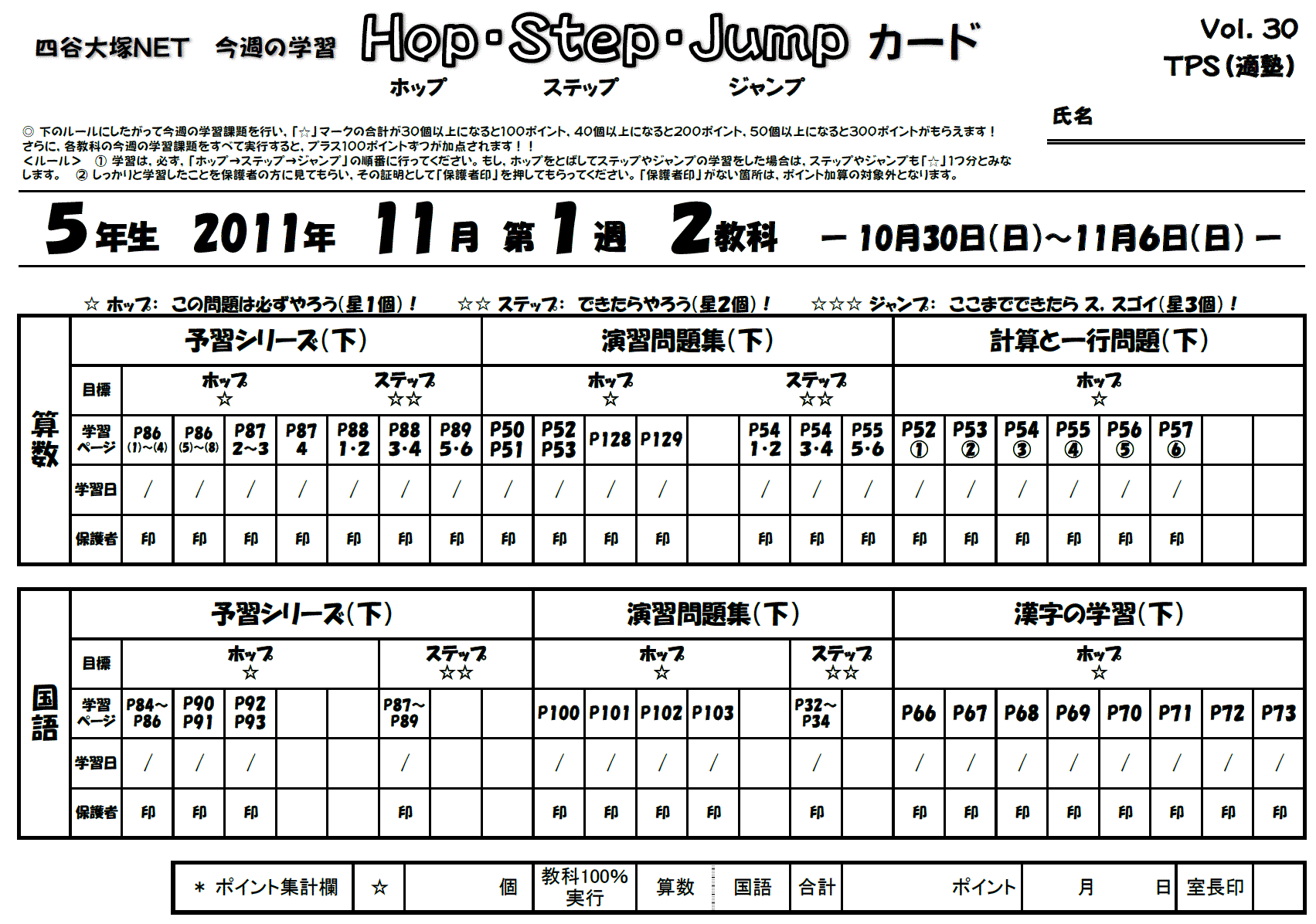 今週の学習 Hop Step Jump カード（3月4週）をアップしました。 - vol. 314 - | 適塾四谷大塚生学習BLOG