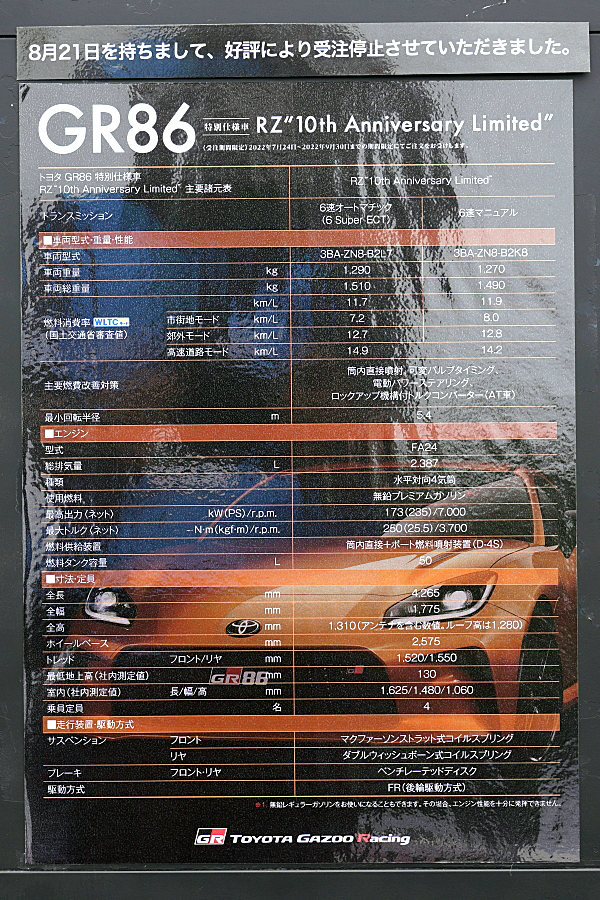 トヨタ GR86 RZ 10th アニバーサリーリミテッド オレンジ Toyota GR86 RZ "10th Anniversary ...