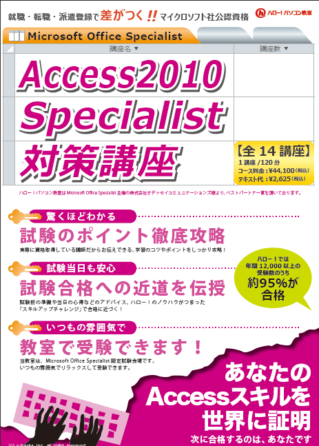 MOS Access2010対策講座！ | ハロー！パソコン教室スマーク伊勢崎校 （伊勢崎市西小保方町）
