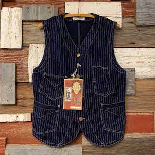FREEWHEELERS & CO. "CONDUCTOR VEST" #2121001 INDIGO WABASH STRIPE | TRACK