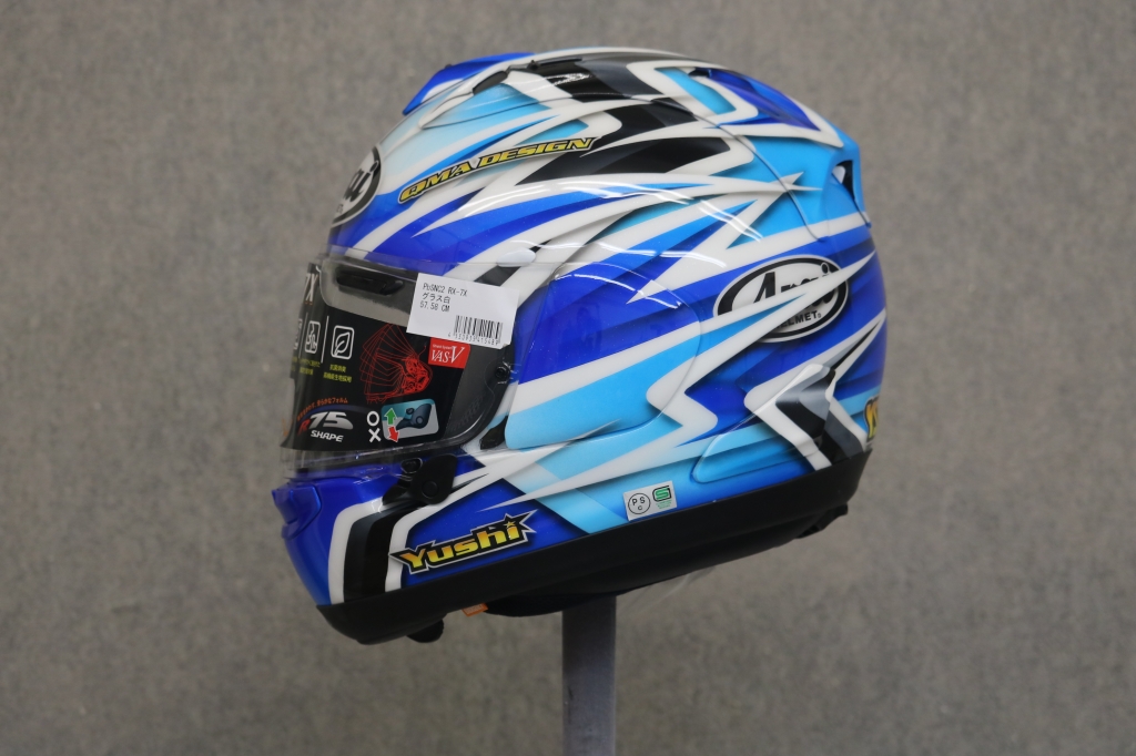 新作ヘルメット（キャンディー青ブルー、ラメ、フレーク、イラスト、RX-7X） | カスタムペイント QMA DESIGN blog