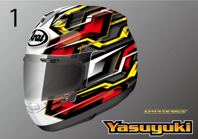 新作ヘルメット（RX7X、蛍光レッド、蛍光イエロー、ラメ、フレーク、ネーム） | カスタムペイント QMA DESIGN blog