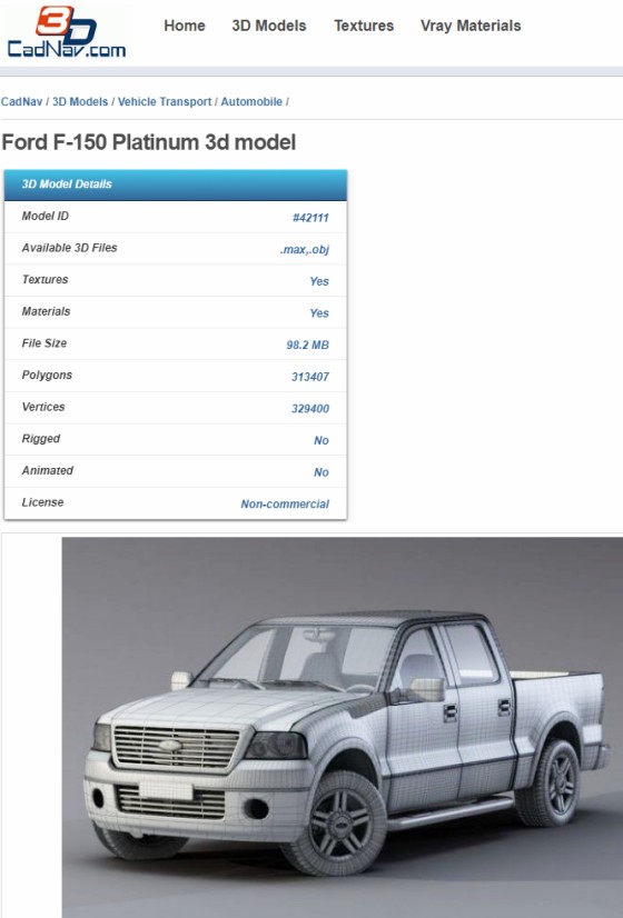 CadNav.comからダウンロードした自動車の3Dモデリングデータ、"Ford F-150 Platinum" | KOKAのつぶやき