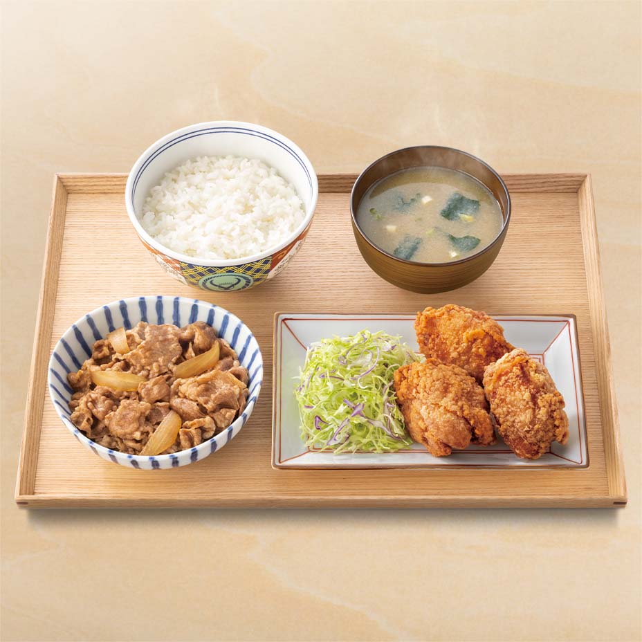 Yoshinoya W set meal (beef plate/fried chicken set meal) | moon light
